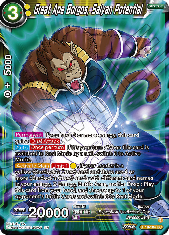 DBS Dawn of the Z-Legends BT18-104 Great Ape Borgos, Saiyan Potential ...